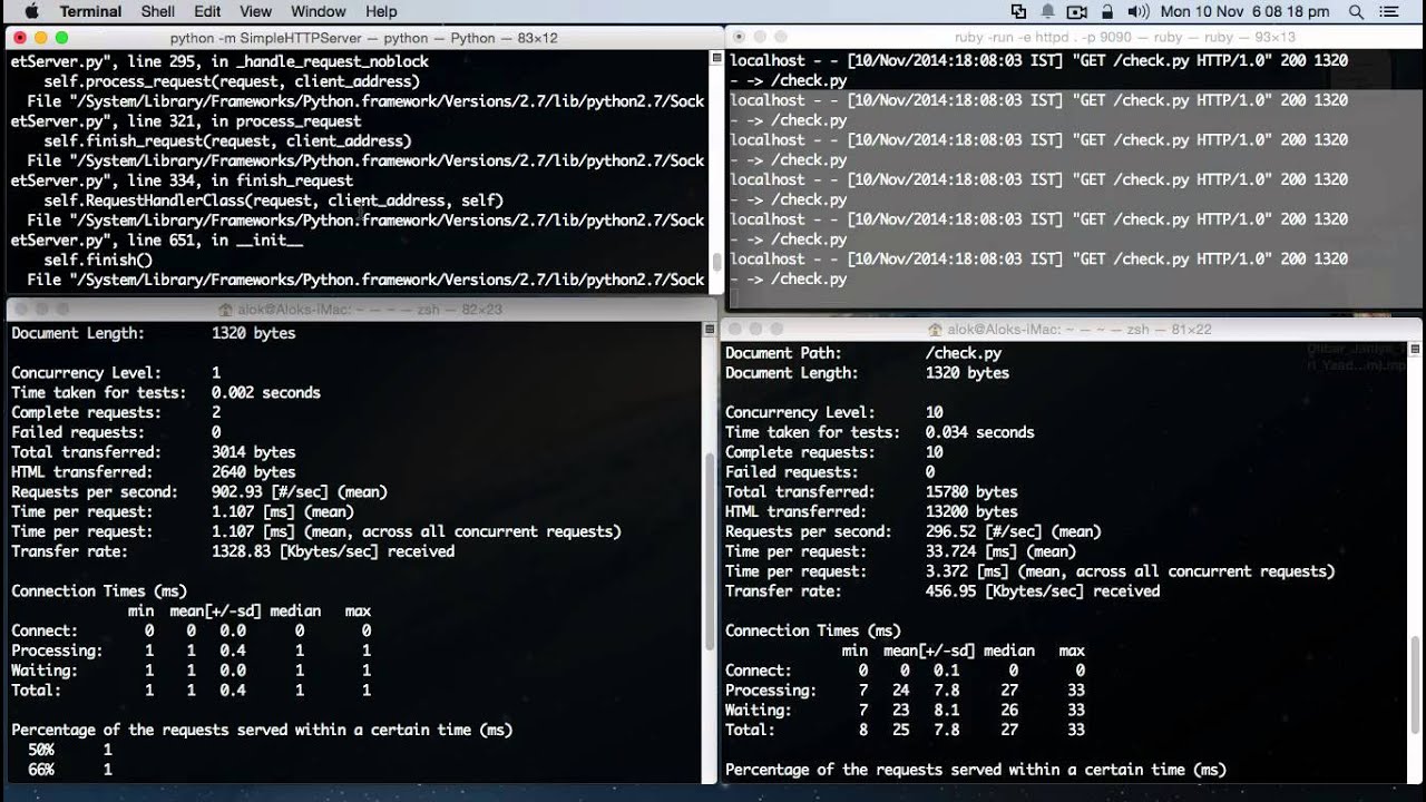 Testing Python SimpleHTTPServer and Ruby Webrick inbuilt server