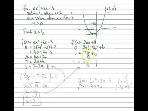 Quadratic function from turning point – Year 12 ATAR Mathematics Methods