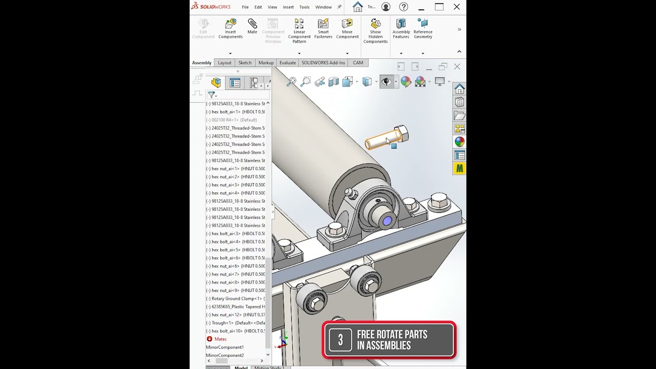 Free Rotate Parts & Subassemblies in a Parent Assembly in Solidworks