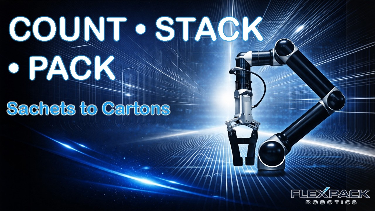 Multilane Sachet Packaging Line | Orientating, Counting & Cartoning | Flexpack Robotics