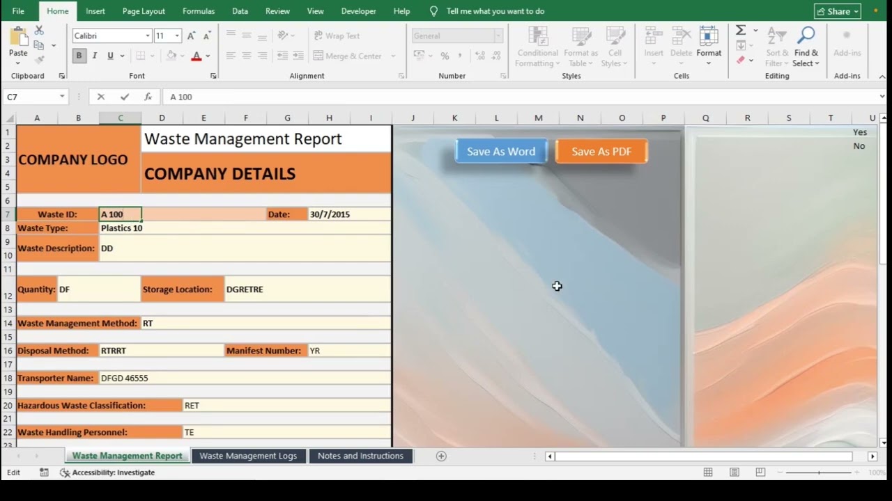 Waste Management Log Template