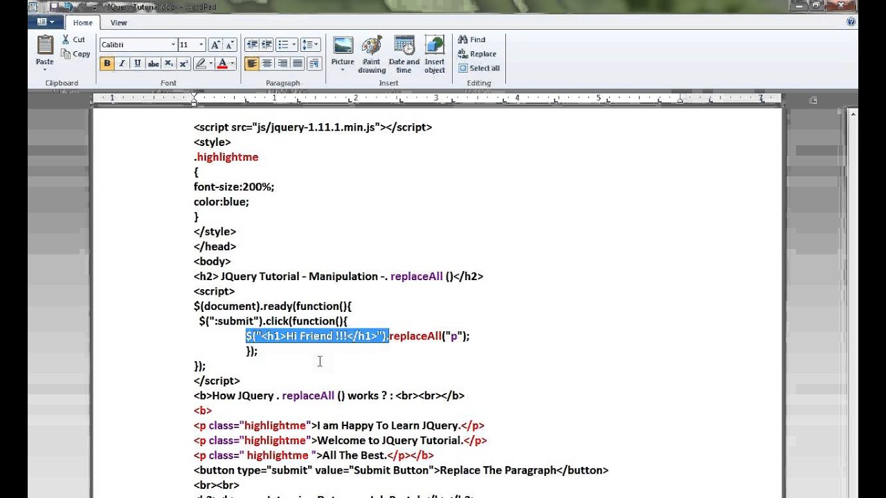 REPLACEALL METHOD JQUERY DEMO