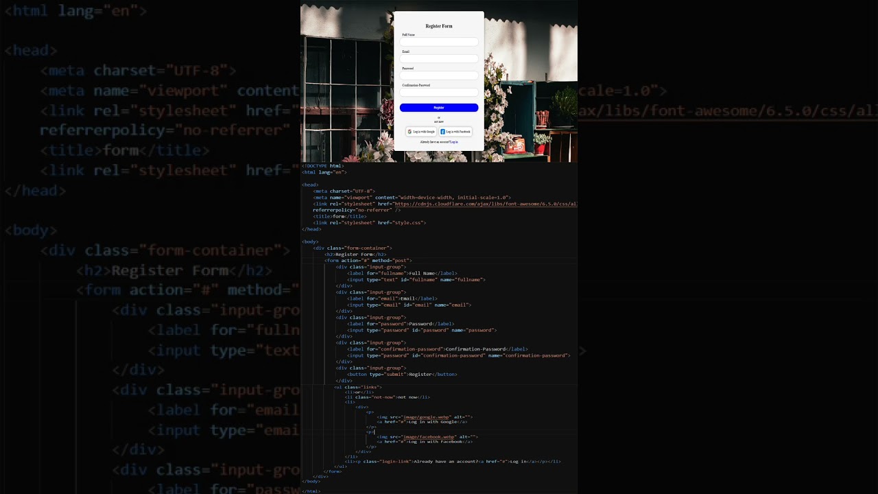 Register form using html, css #html5 #css3 #css #registerform #coding