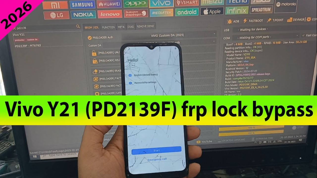 Vivo Y21 (PD2139F) frp lock bypass by unlock tool 2026.