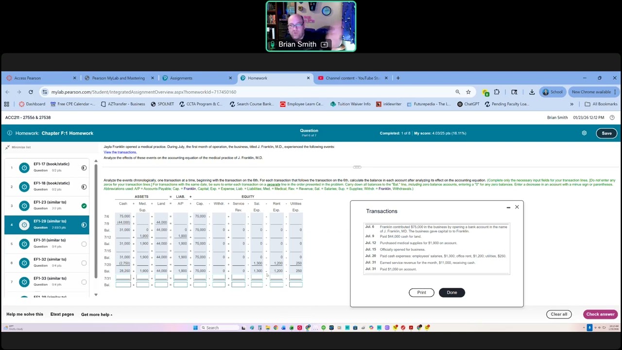ACC 111/ACC211 Chapter 01 Homework (Pearson