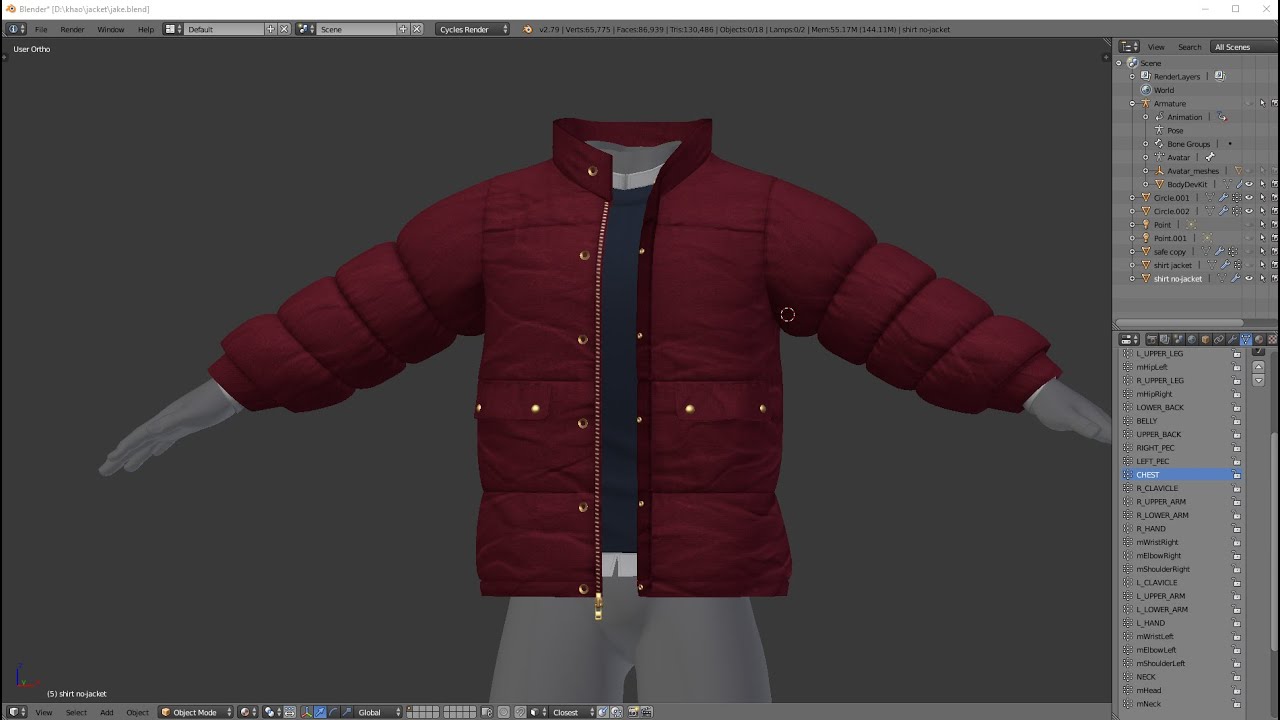 ACroft - Mesh Winter Jacket Blender 3D Modeling - SecondLife - Clothing