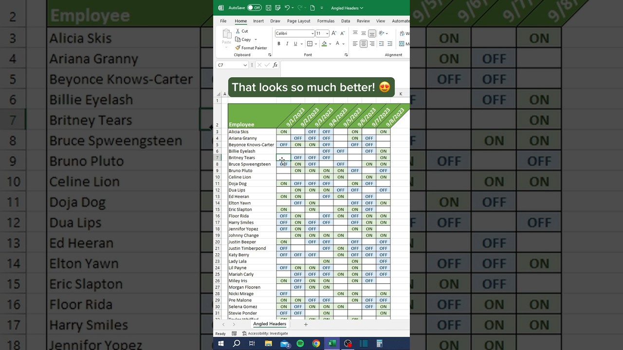 How to angle headers in Excel! #excel #exceltips #exceltutorial