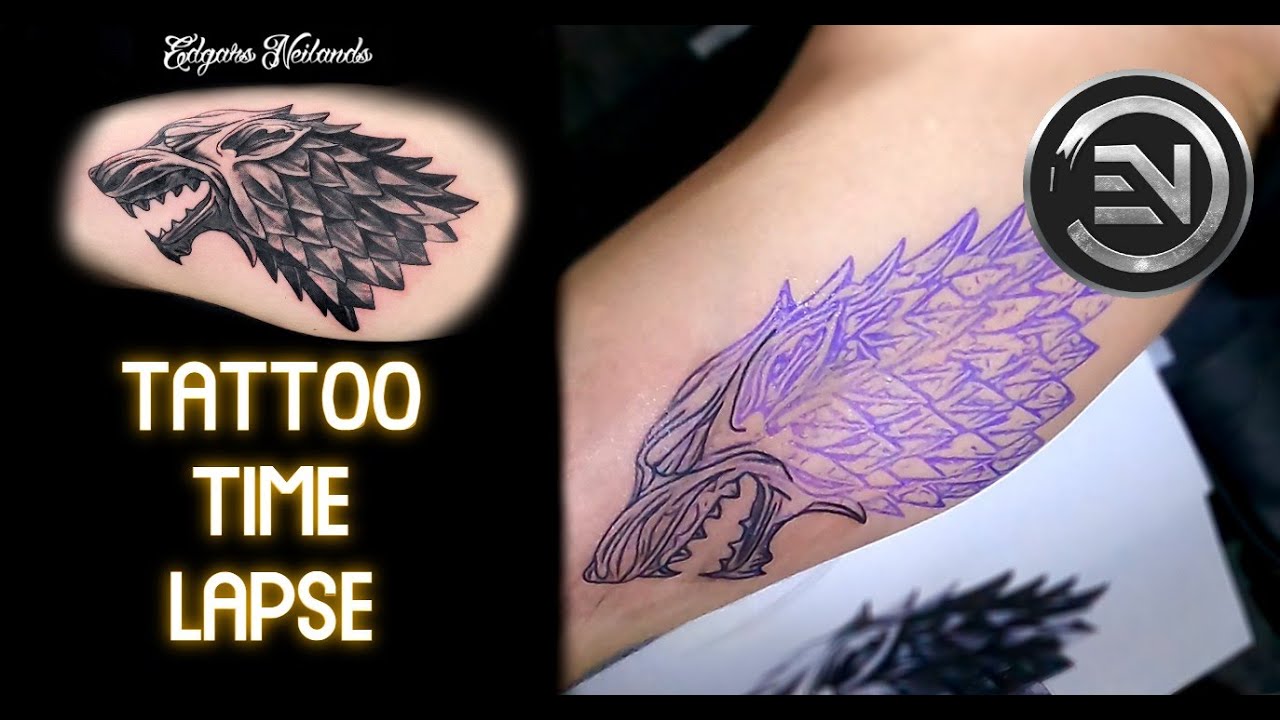 Game Of Thrones House Stark Wolf Tattoo Time Lapse And Real Time!