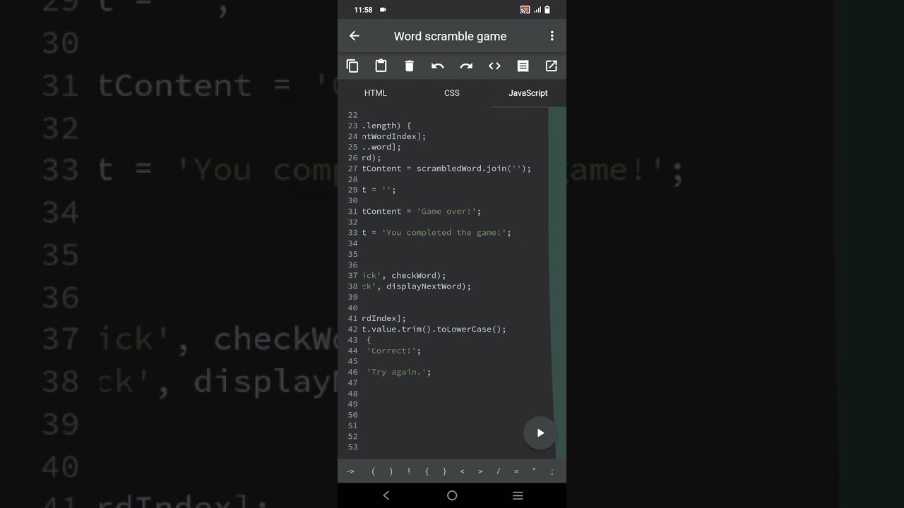 Create your own Word Scramble game. #coding #javascript #shorts