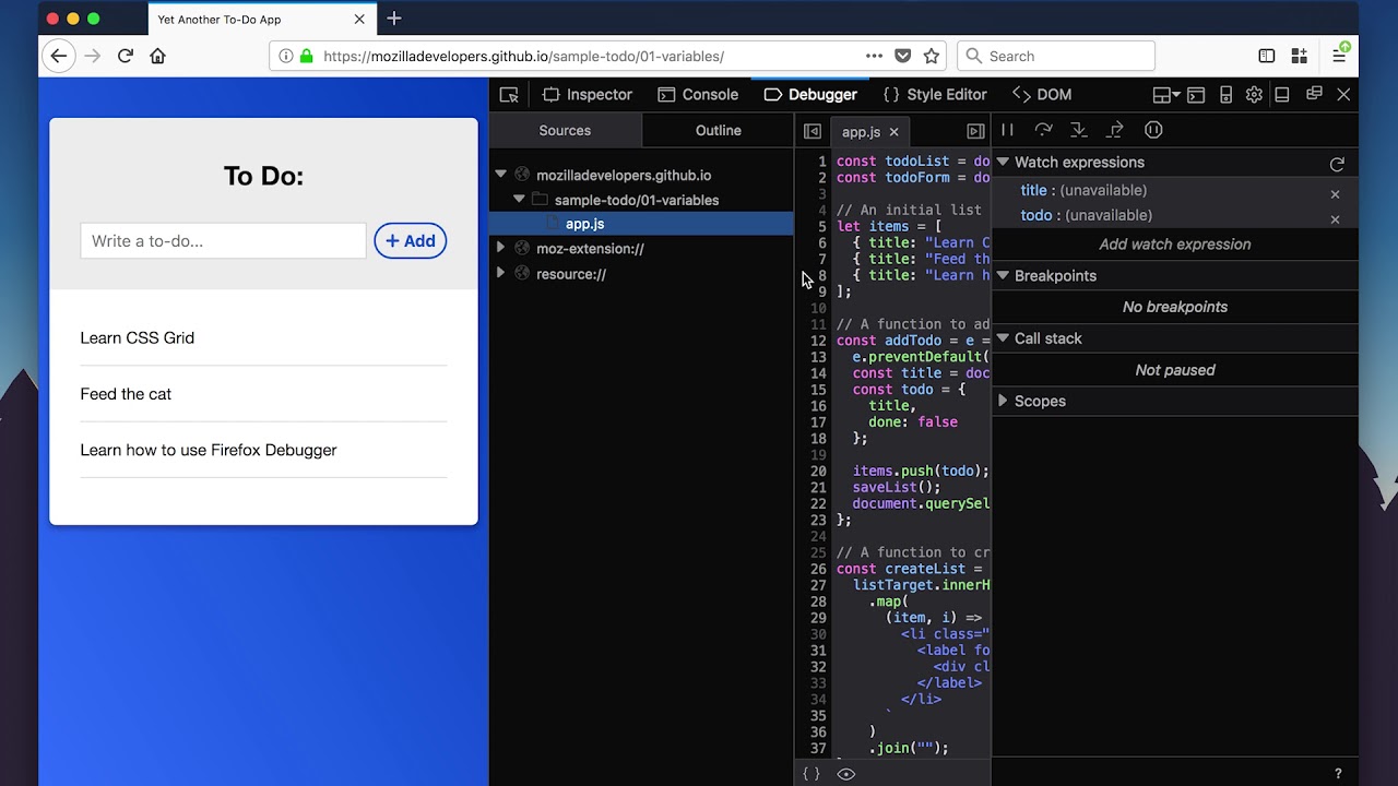 Firefox DevTools Playground: Debugger - Overview