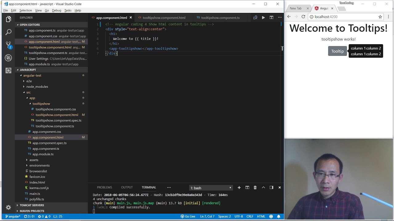 Angular coding 4 Show html content in tooltips