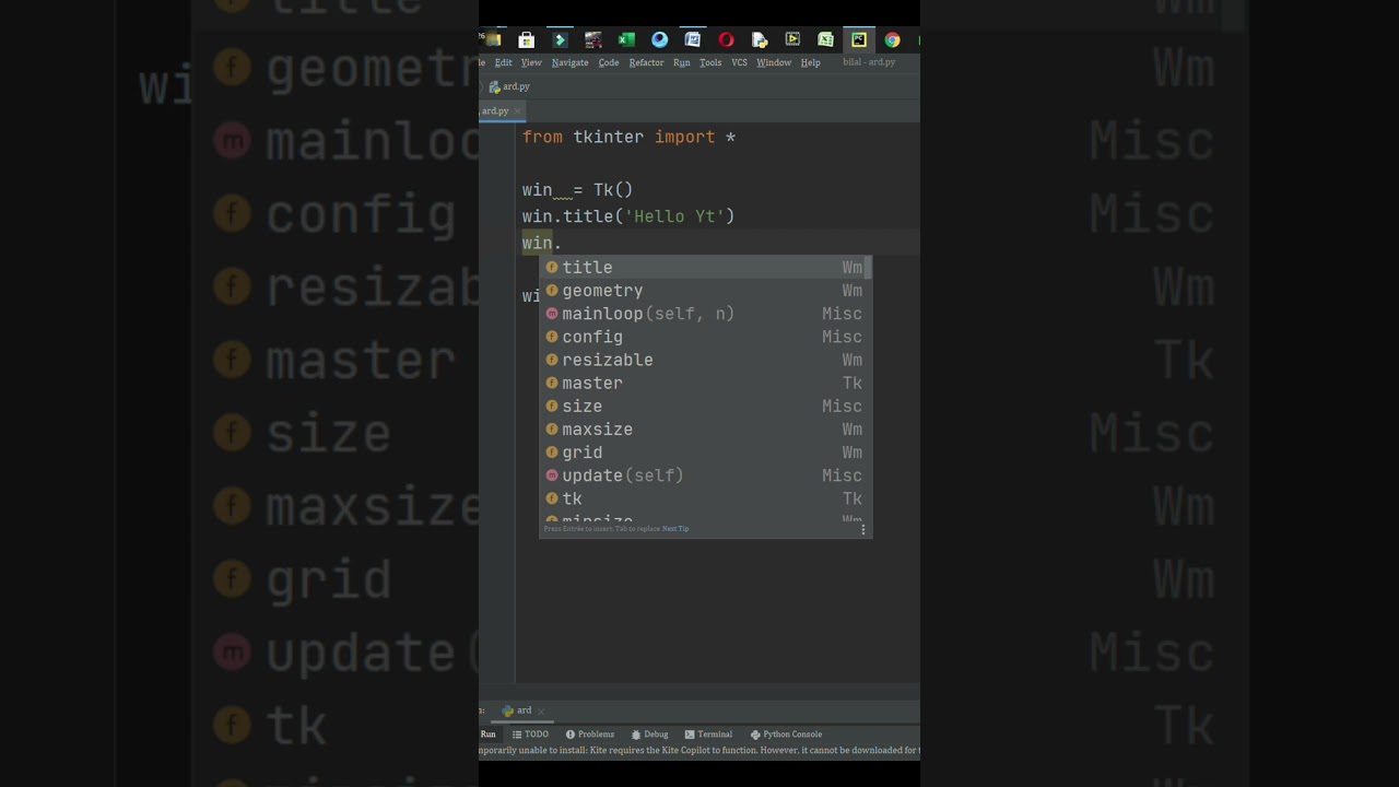 how to change the title and the size of My window in Tkinter #python #tkinter #short #programming