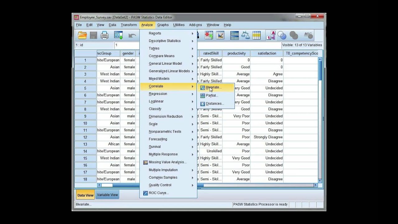 Compute correlations in SPSS: Pearson's r