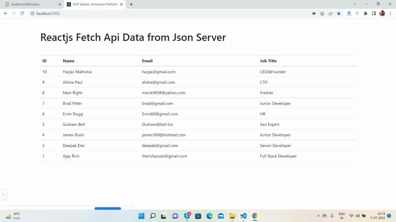 Reactjs Fetch Api Data from Json Server Using Hooks