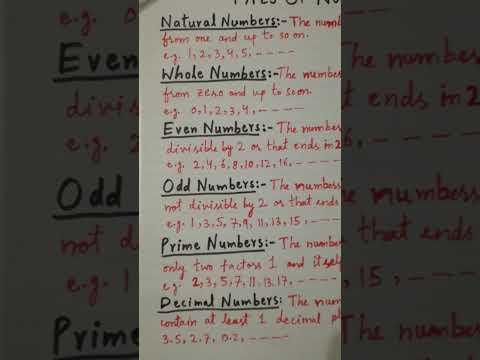 Types of numbers || natural numbers || whole numbers || even numbers || odd numbers || prime numbers