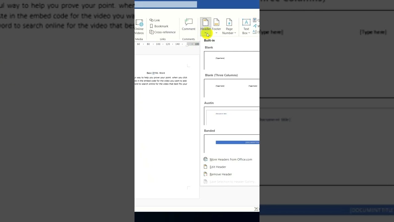 Insert Header in Ms. Office Word