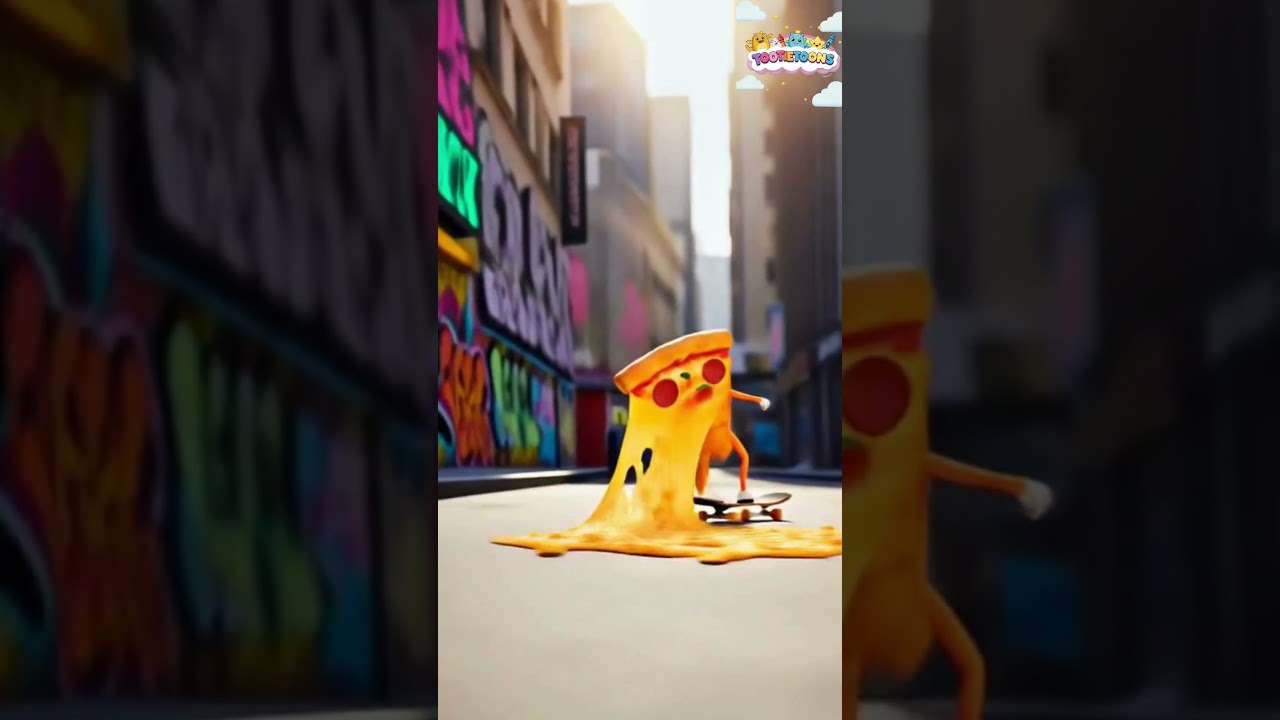 Hyper-Realistic Pizza Slice Skating Through the City | Ultra Cinematic Food Animation 4K