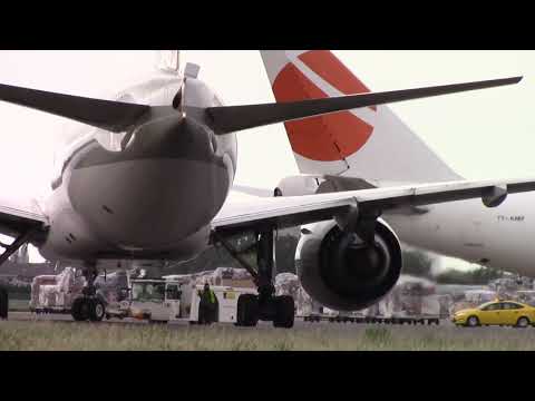 rare busy moment at Ostend Airport , modern times 2020