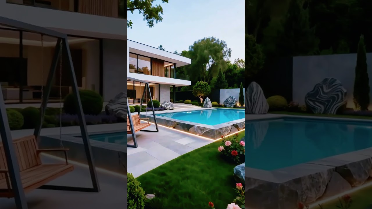 Modern Luxury Backyard: Poolside Elegance & Garden Oasis