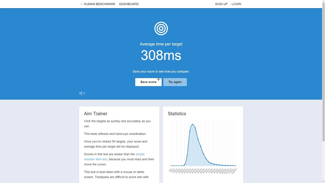 Human Benchmark - Aim Trainer - 308ms