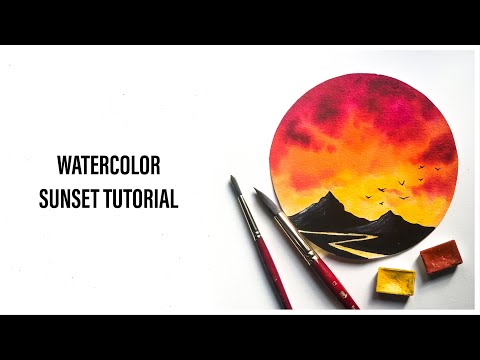 Easy watercolor sunset painting for beginners
