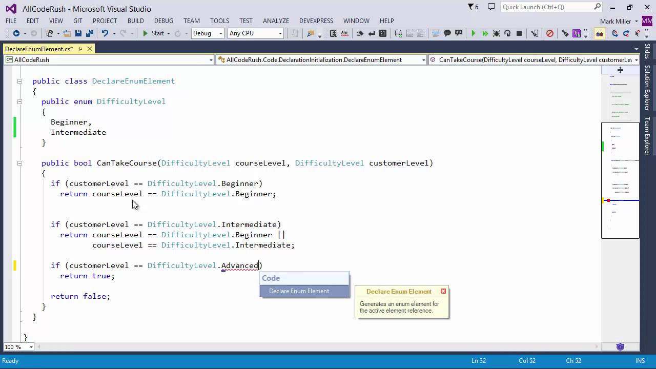 DevExpress CodeRush:  Declare Enum Element