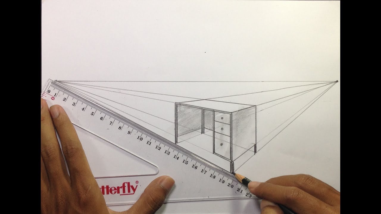 How to Draw a Office Table in Two Point Perspective
