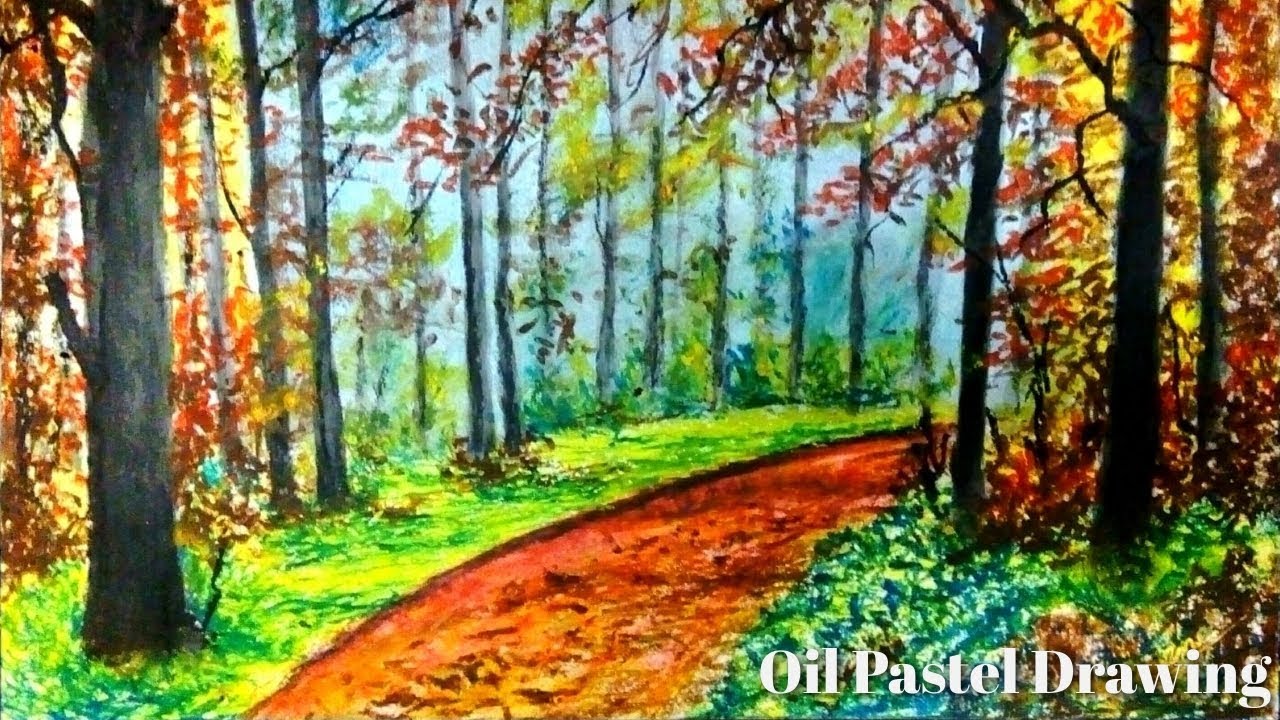 Easy Drawing / How To Draw / Save Forest Drawing /Autumn Forest Scenery Drawing / Oil Pastel Drawing