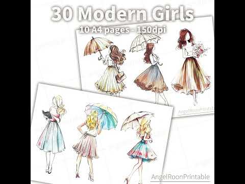 Junk Journal Pocket Clip Arts - Modern Fashion Girls - AngelRoonPrintable@Etsy #ephemera