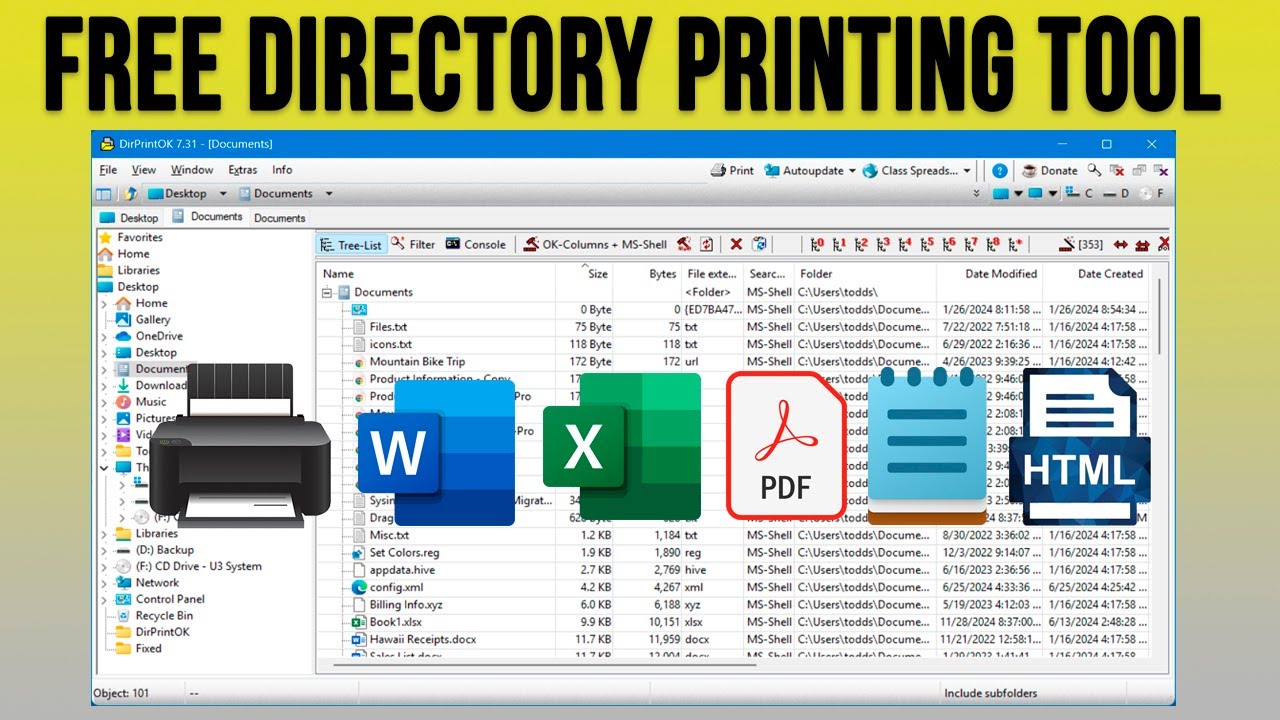 Print and Export Folder and File Directory Listing with DirPrintOK