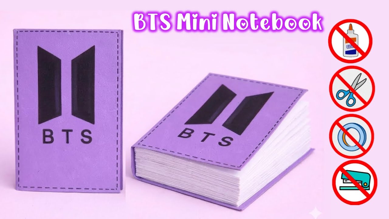 DIY Mini BTS Notebook 💜 No Glue No Tape | Paper Craft | How to make BTS mini notebook | mini notepad
