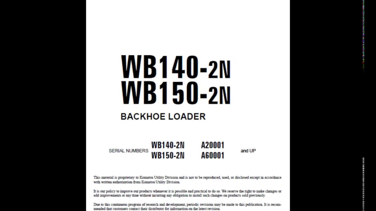 Komatsu WB140-2N and WB150-2N Backhoe Loader Service Manual