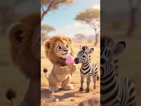 502.a baby lion cub and a baby zebra sharing#cute #animals #animation #wallpapere #adorable #cartoon