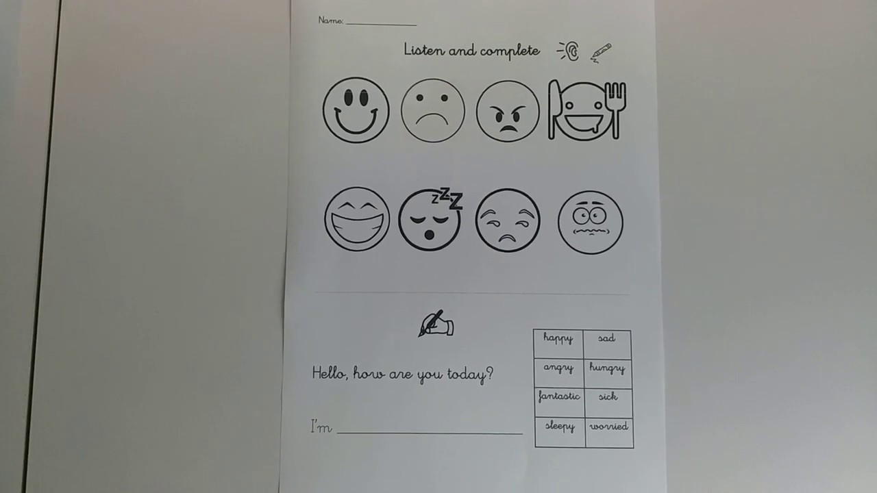 1º: Sesión 3 - Listen and complete emotions worksheet