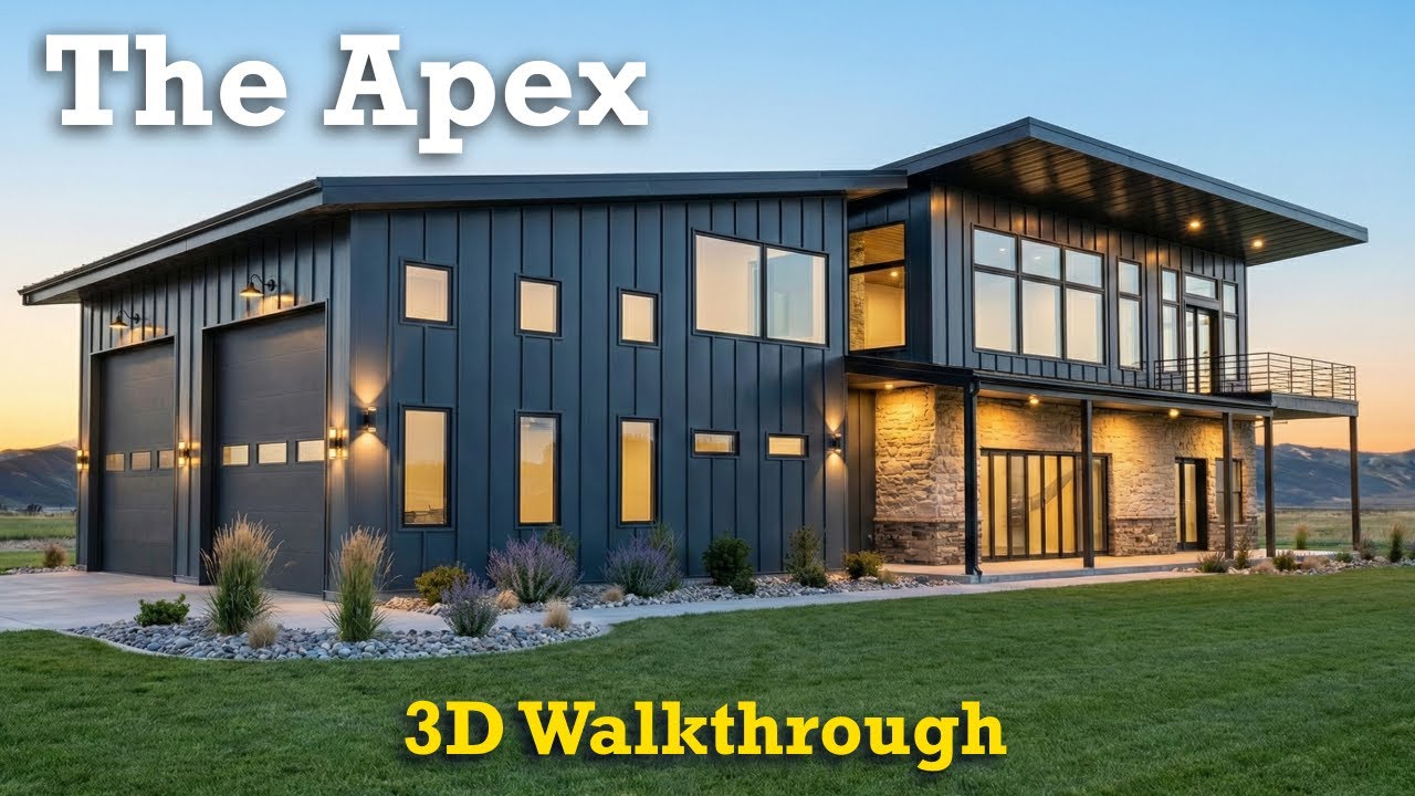 The Apex | Modern Industrial Barndominium & Shop 3D Walkthrough