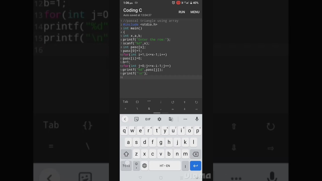 pascal triangle using array