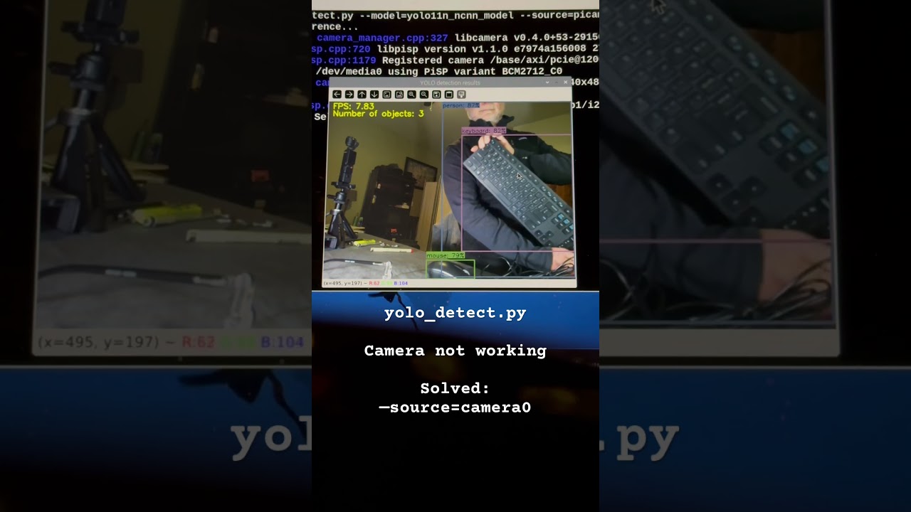 Solved Raspberry Pi camera not working when running the yolo_detect.py module using Bookworm OS.