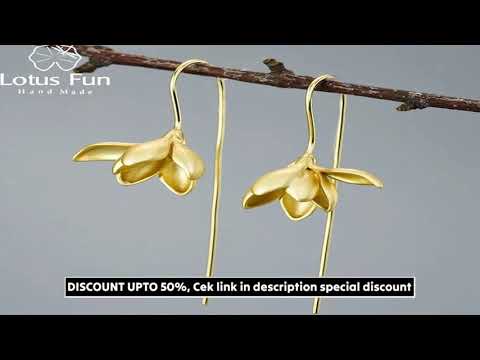 Lotus Fun Real 925 Sterling Silver Earrings Designer Fine Jewelry 18K Gold Elegant Magnolia Flower D