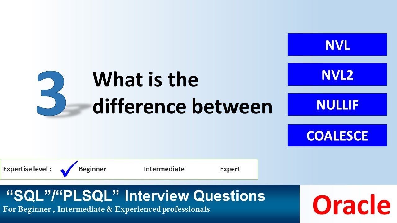Oracle interview question difference between null functions | NVL vs NVL2 vs NULLIF vs COALESCE