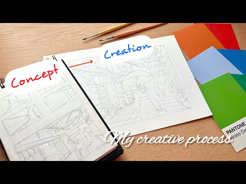 How I create art compositions | from brainstorming to sketch and choosing a color palette ๐จ