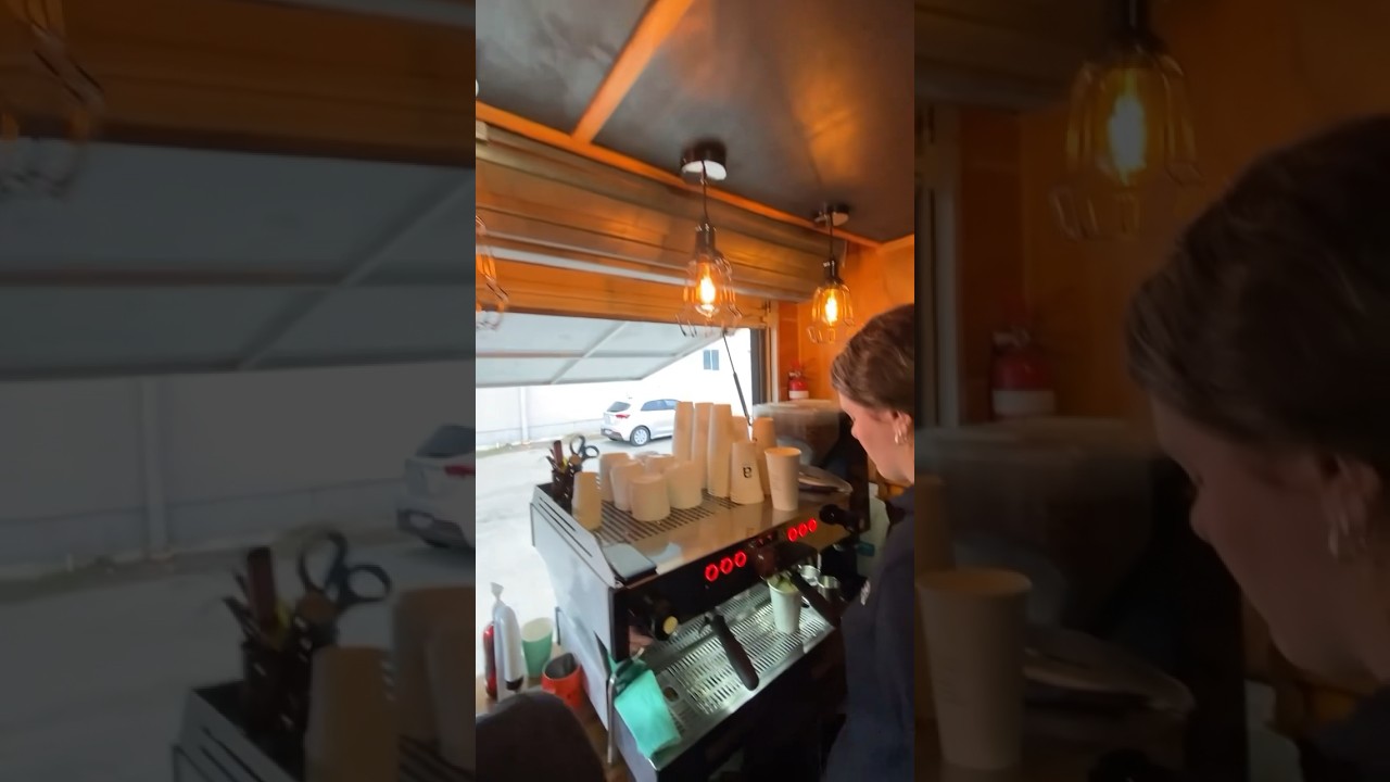 200 cups of coffee per day from a tiny 10ft container ☕️ #coffeeshop #cafe #barista #coffeeshorts