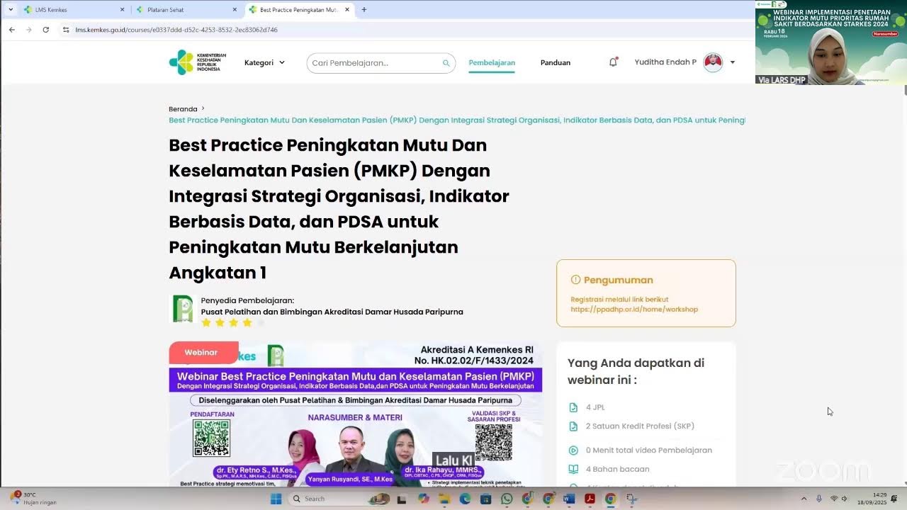 Webinar Implementasi Penetapan Indikator Mutu Prioritas Rumah Sakit Berdasarkan Starkes 2024