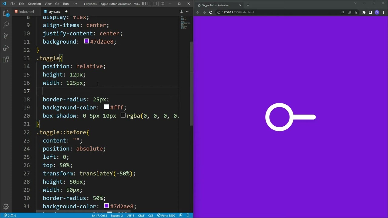 Toggle Button Animation in HTML CSS & JavaScript