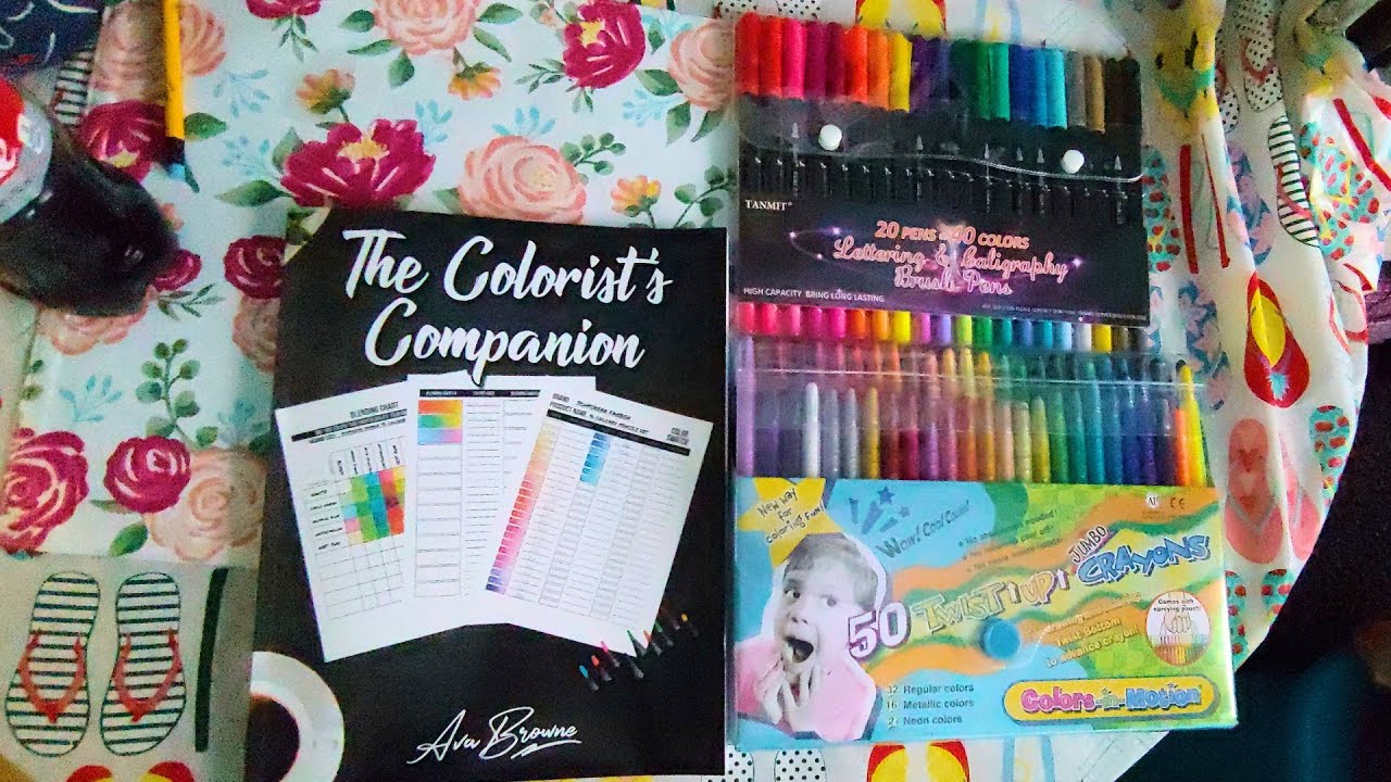 Swatching 50 Colors-in-Motion Jumbo Twist Up Crayons and Tanmit 20 Pens= 40 Colors Brush Pens