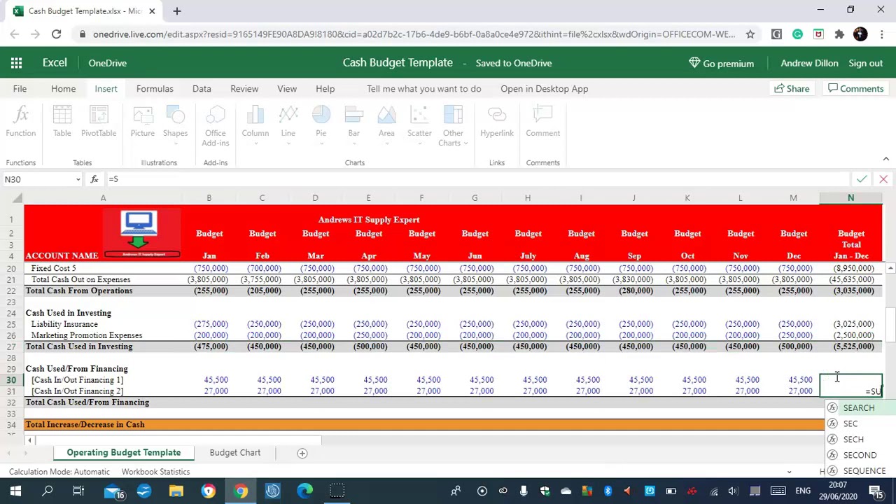 Cash Budget Template Excel 2020