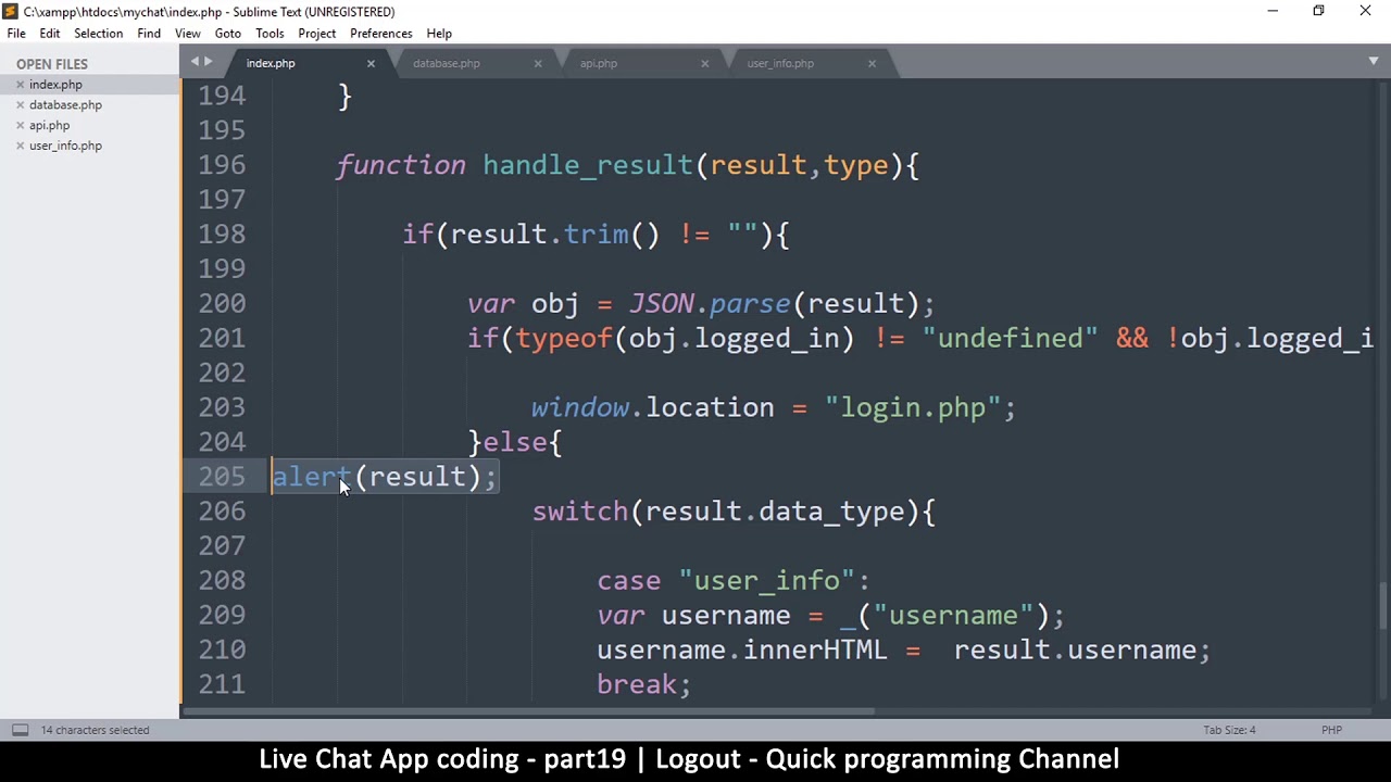 Live chat app | Part19 Logout | Javascript, AJAX, HTML, CSS, JSON, PHP, MYSQL Tutorial