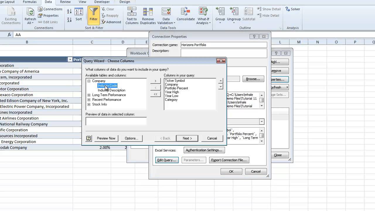Editing an MS Query