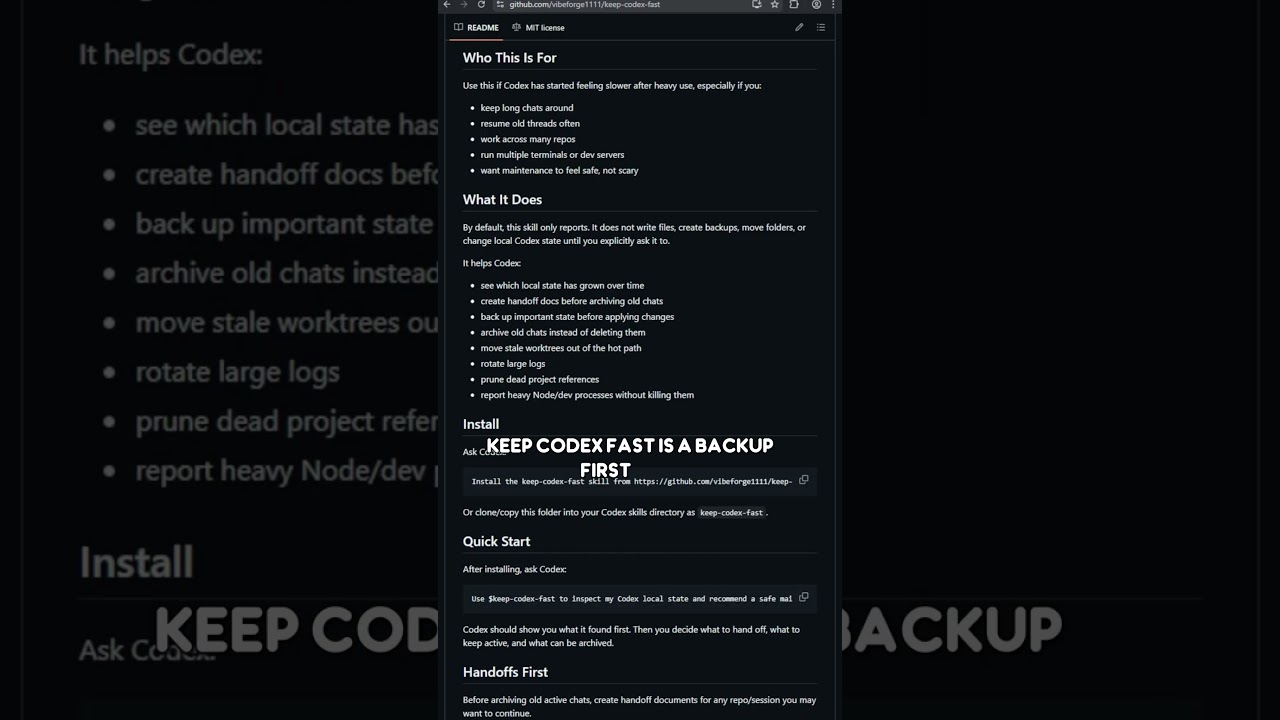 keep-codex-fast: A backup-first Codex skill for keeping local Codex state fast and recoverable