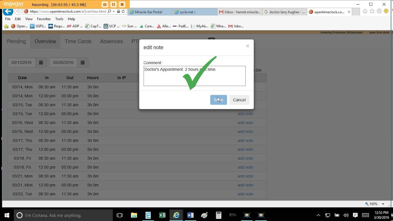 OpenTimeClock.com Tutorial Employee Mode