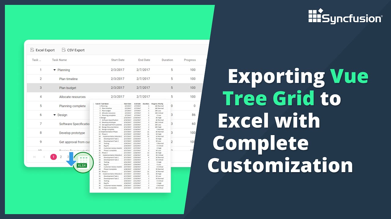 Export Vue Tree Grid to Excel format with Complete Customization
